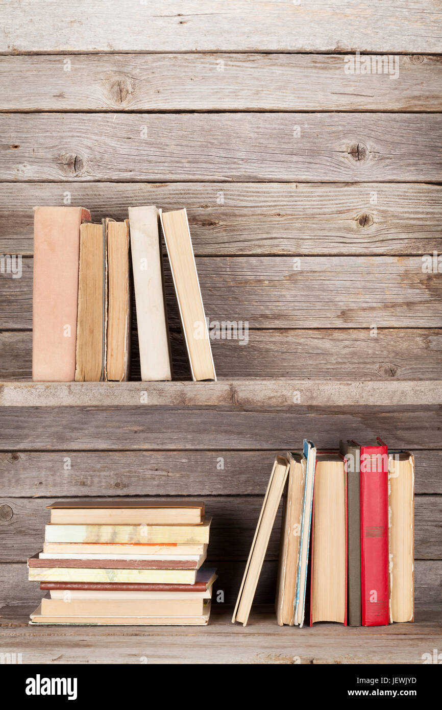 Old books on a wooden shelf. With empty space Stock Photo - Alamy
