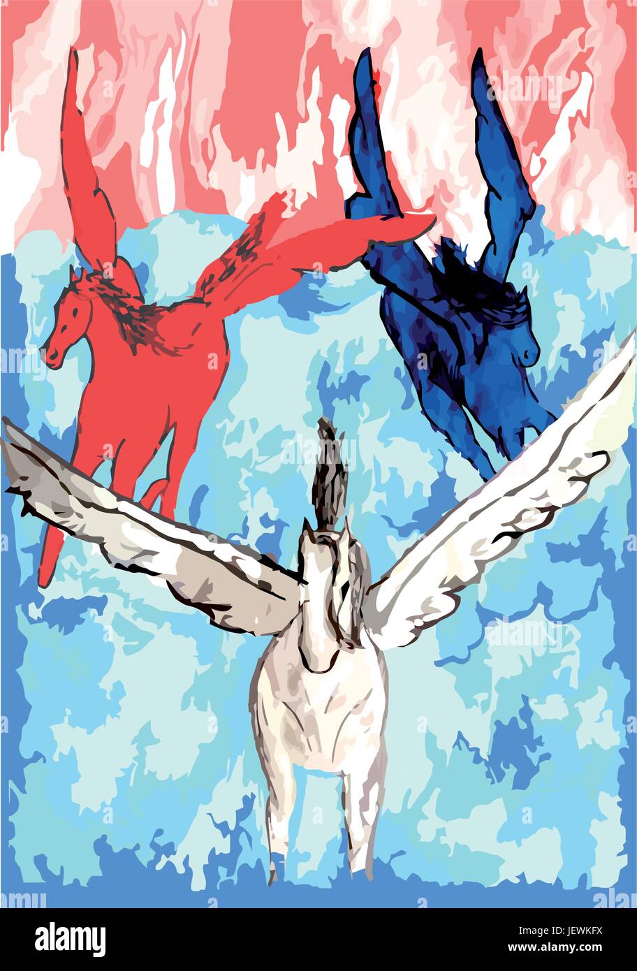 blue, horse, animal, animals, wing, fantasy, illustration, classical ...