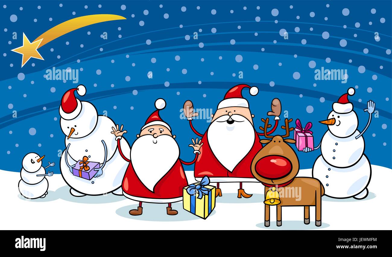 illustration, gift, character, christmas, cartoon, group, xmas, x-mas ...