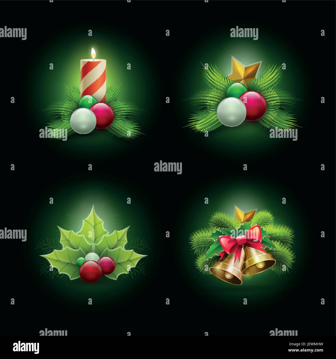 candle, illustration, bell, christmas, icon, set, vector, pictogram ...