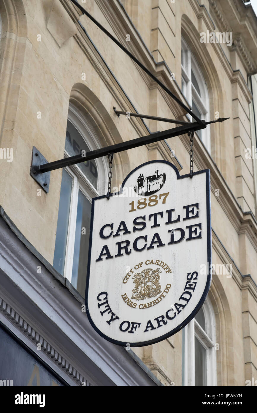 Castle Arcade street sign, Cardiff, Wales, UK Stock Photo - Alamy