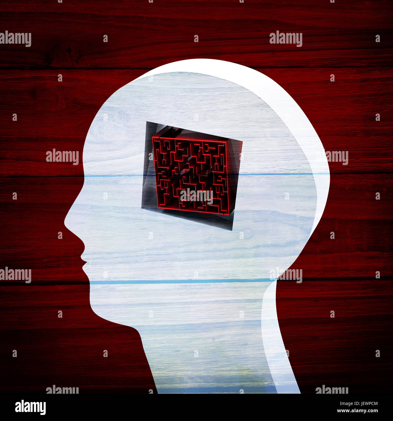 Composite image of maze brain in head Stock Photo - Alamy