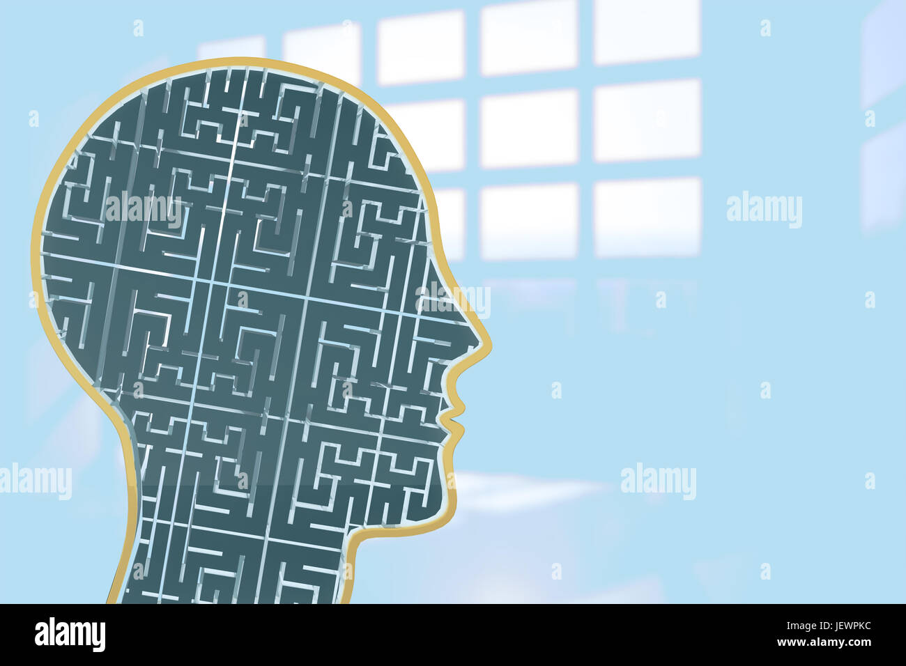 Composite image of maze brain in head Stock Photo - Alamy