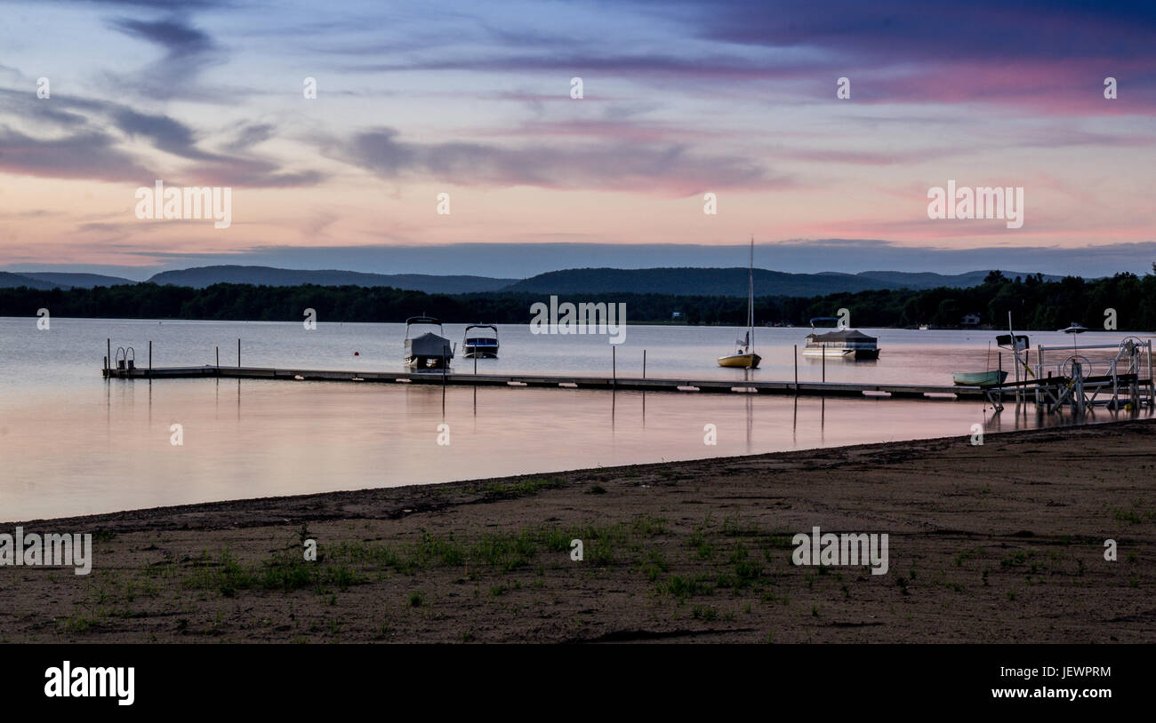 pink sunset landscape at Maskinonge Lake, St-Gabriel-de-Brandon Quebec ...