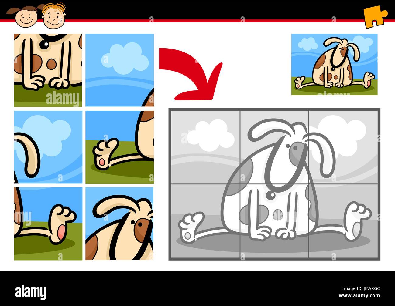 education, animal, pet, dog, illustration, jigsaw, puzzle, jigsaw ...