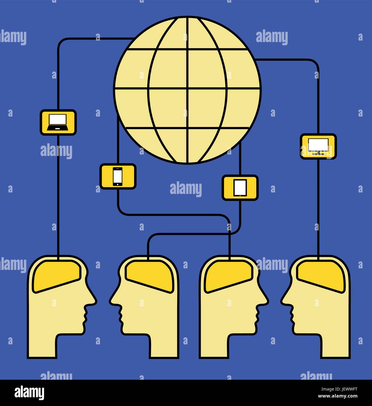 Cartoon illustration connected man internet Stock Vector Images - Alamy