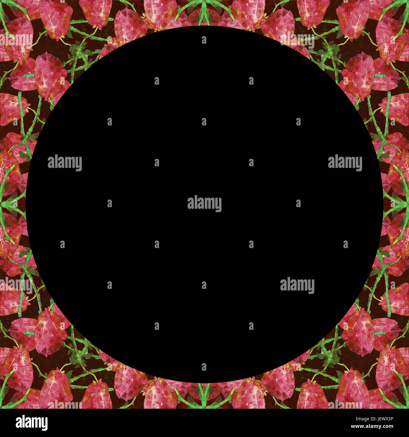 Black Background with Floral Collage Borders Stock Photo - Alamy