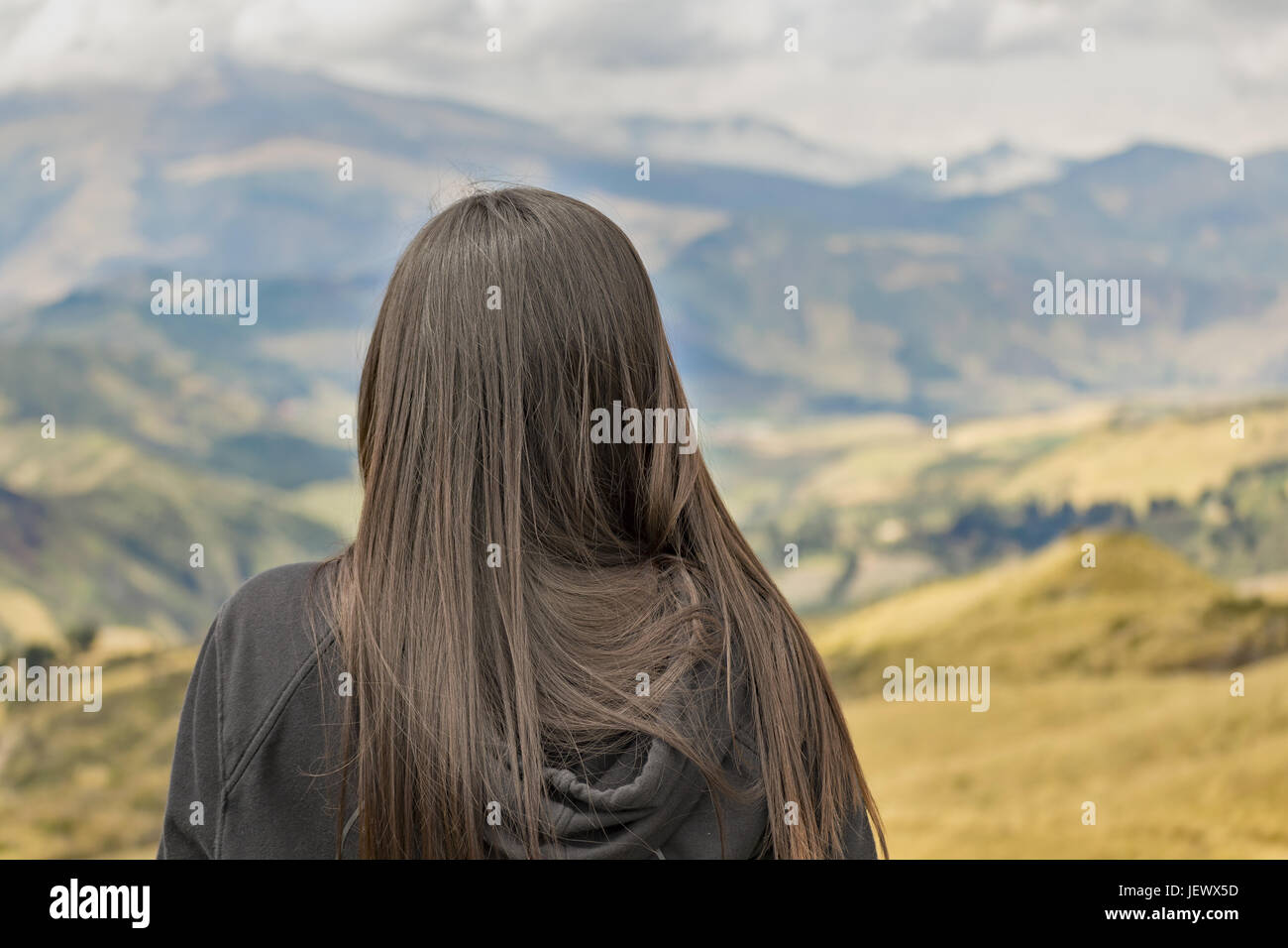 Back View Woman Contemplating the Landscape Stock Photo - Alamy