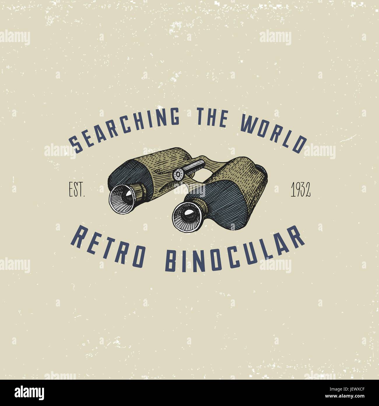 Binocular logo emblem or label monocular vintage, engraved hand drawn ...