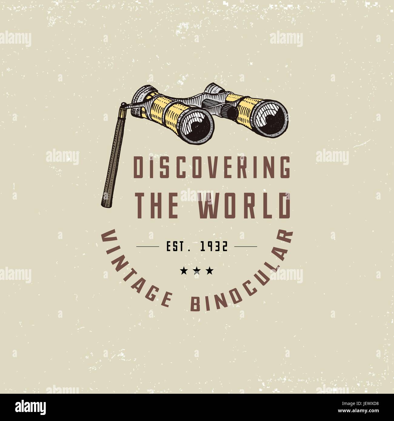 Binocular logo emblem or label monocular vintage, engraved hand drawn ...