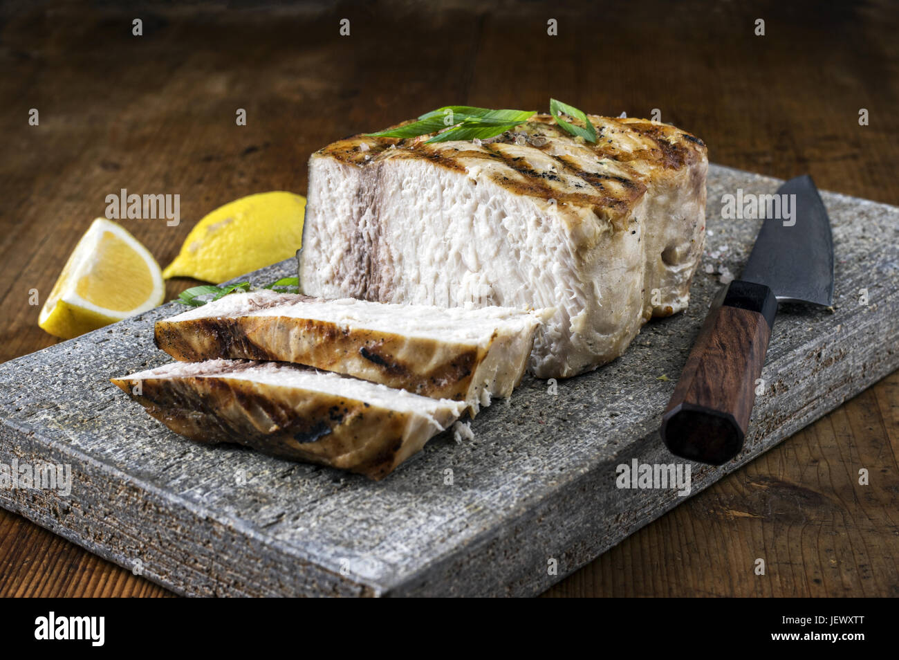 Barbecue Swordfish on Flagstone Stock Photo - Alamy