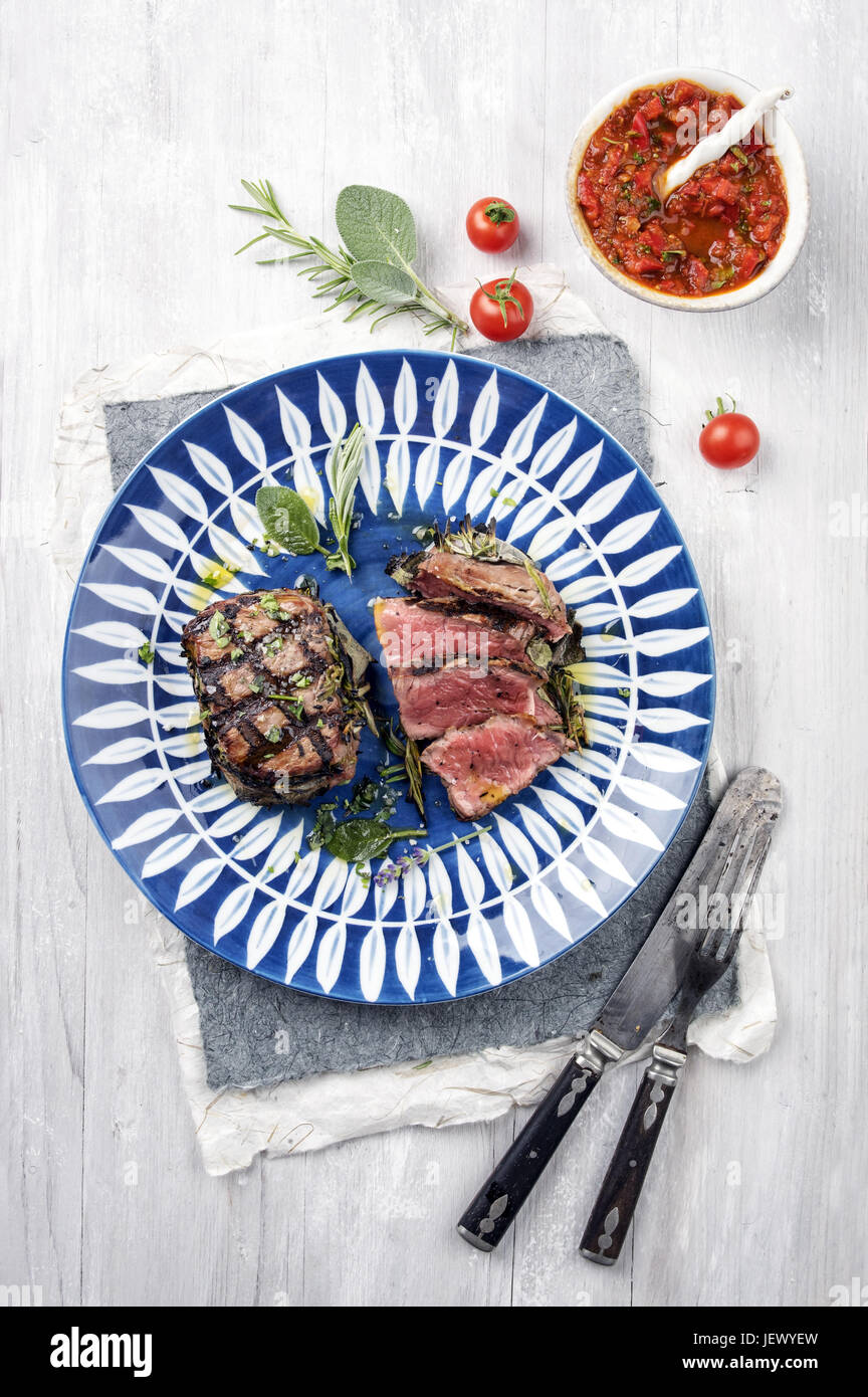 Dry Aged Barbecue Entrecote on Plate Stock Photo - Alamy