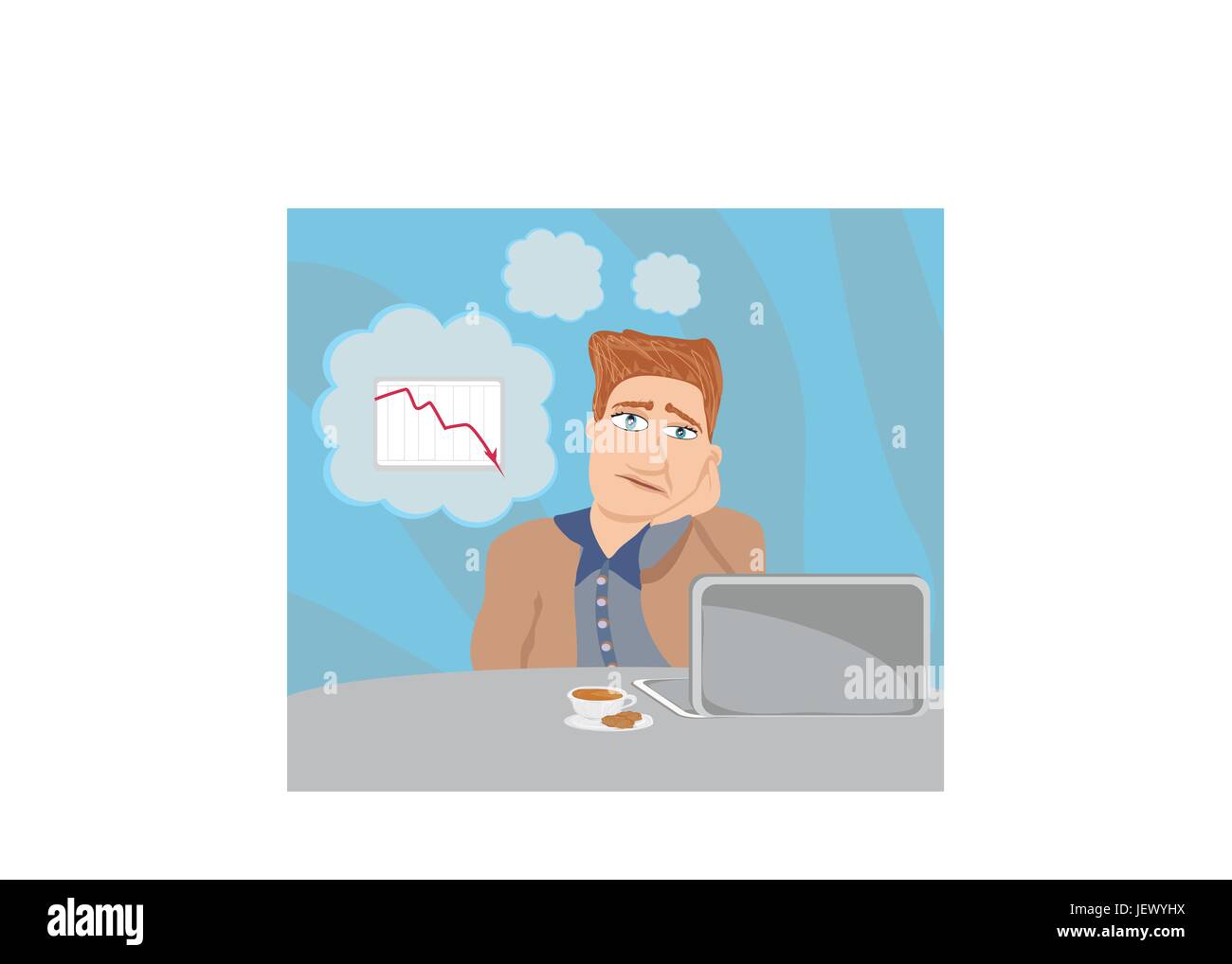Sad thoughtful businessman laptop graph down decrease office hi-res ...