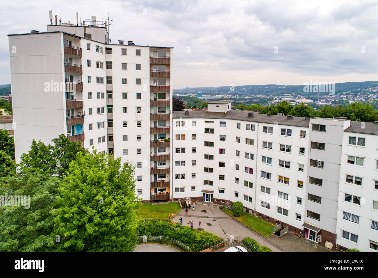 Wuppertal, Germany. 27th June, 2017. The left tower of a high-rise ...