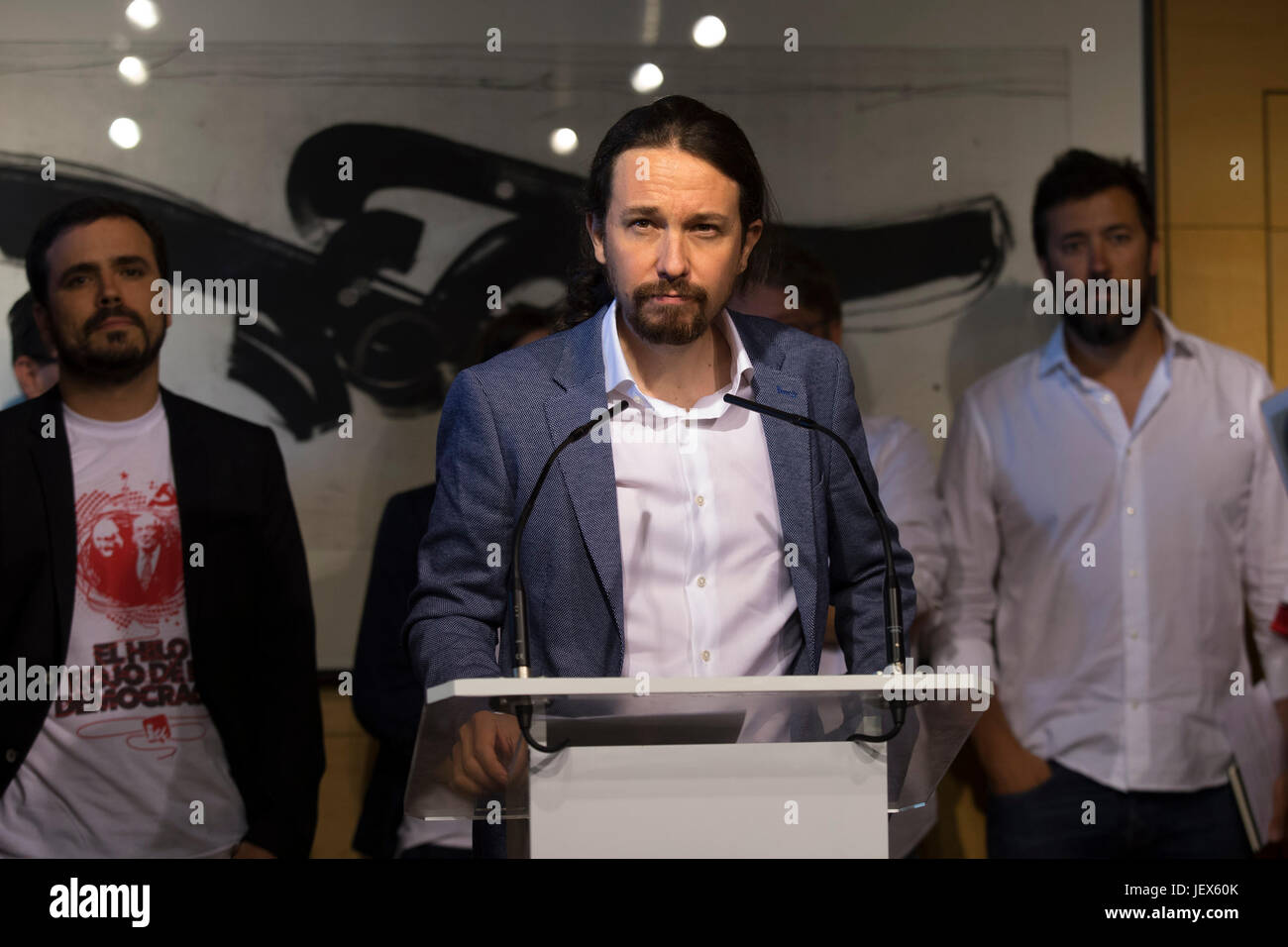 Podemos leader Pablo Iglesias and Unidos Podemos members during the ...