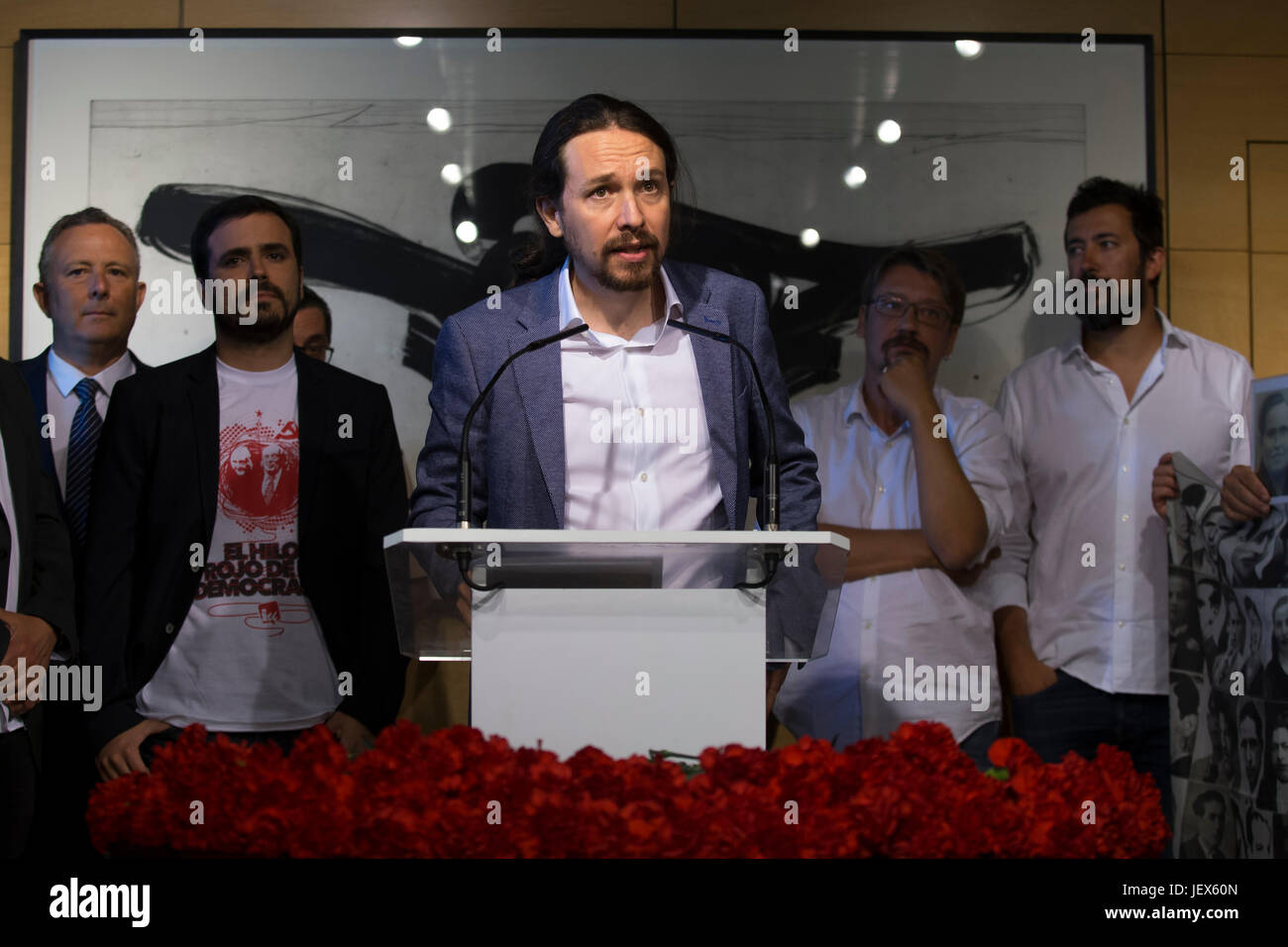 Podemos leader Pablo Iglesias and Unidos Podemos members during the ...
