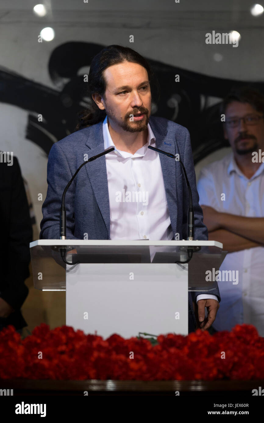 Podemos leader Pablo Iglesias and Unidos Podemos members during the ...