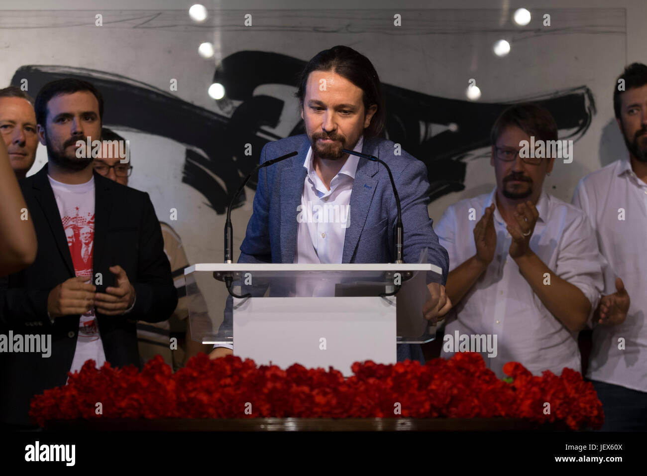 Podemos leader Pablo Iglesias and Unidos Podemos members during the ...