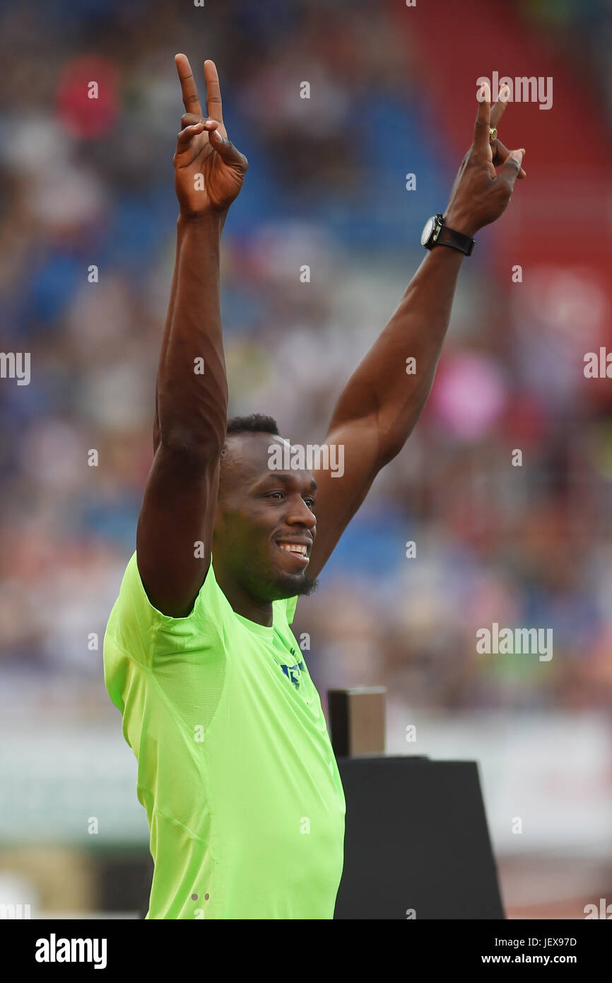 Jamaican sprinter Usain Bolt attends the opening ceremony during the ...