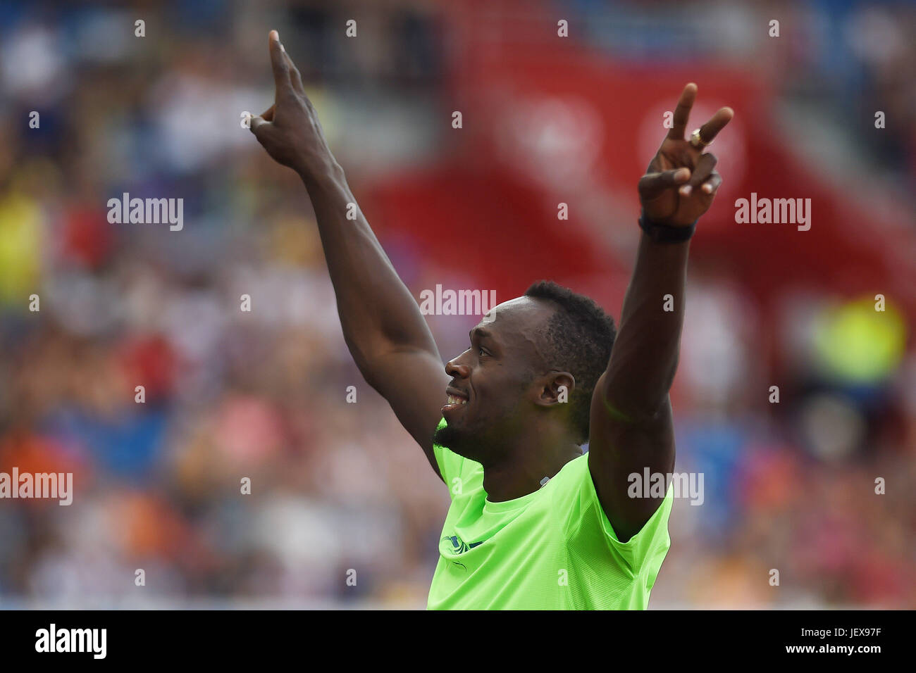 Jamaican sprinter Usain Bolt attends the opening ceremony during the ...