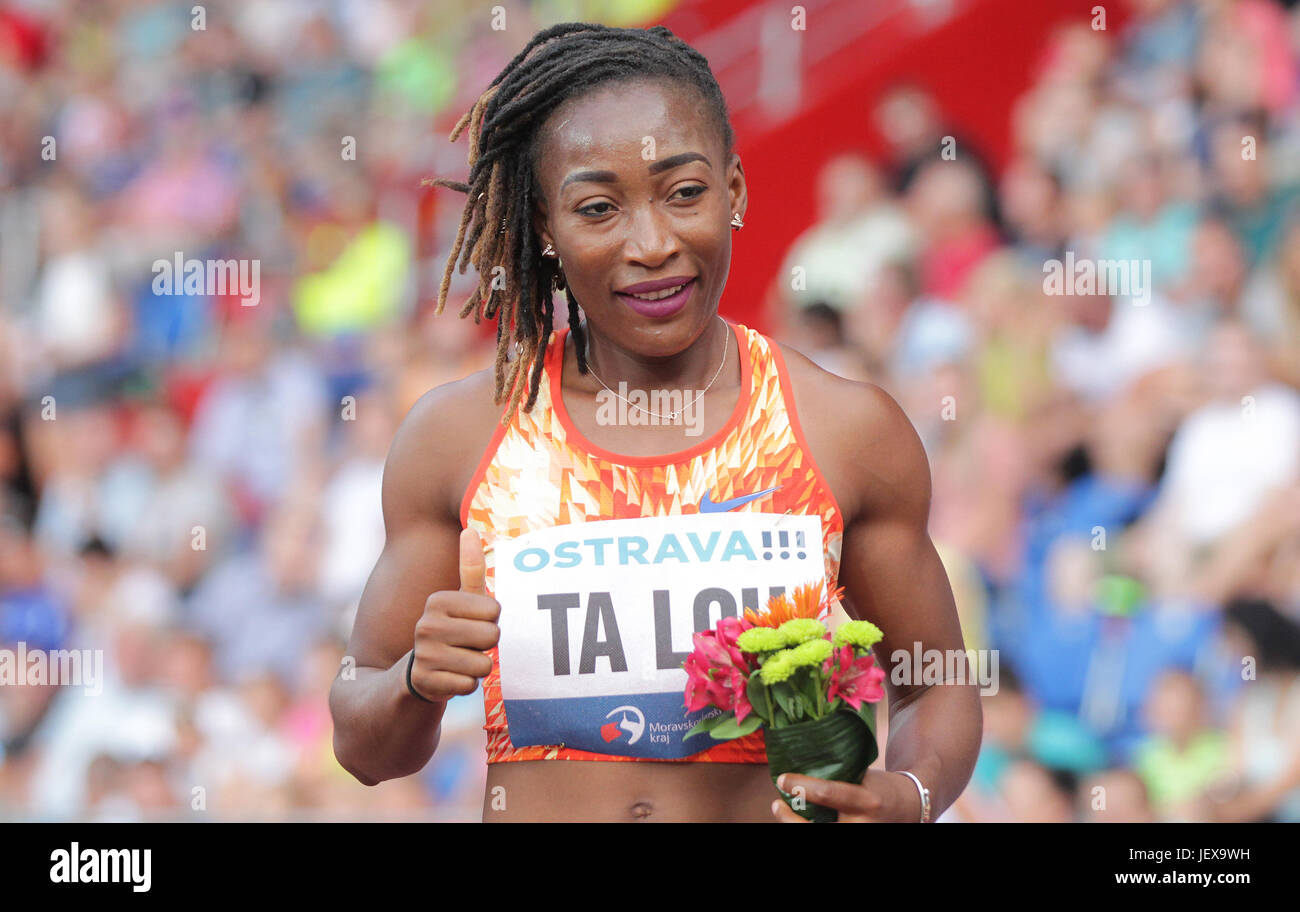 Ivorian athlete Marie-Josee Ta Lou celebrates her win in the women 200 ...