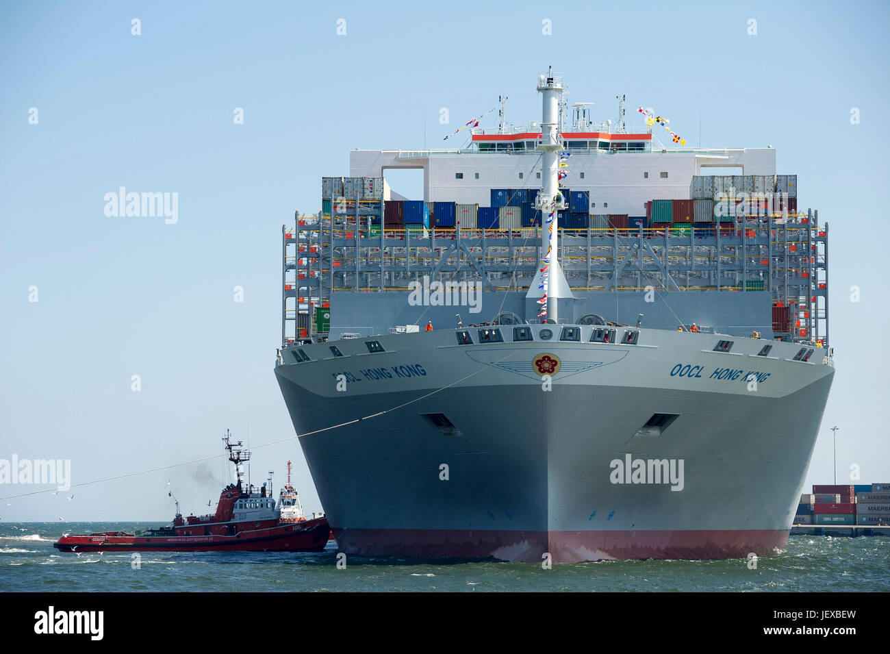 Gdansk, Poland. 28th June, 2017. 400 meter long container ship OOCL ...