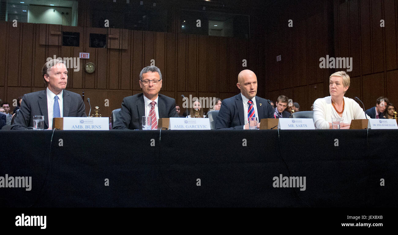 From left to right: Ambassador Nicholas Burns, Roy and Barbara Goodman ...