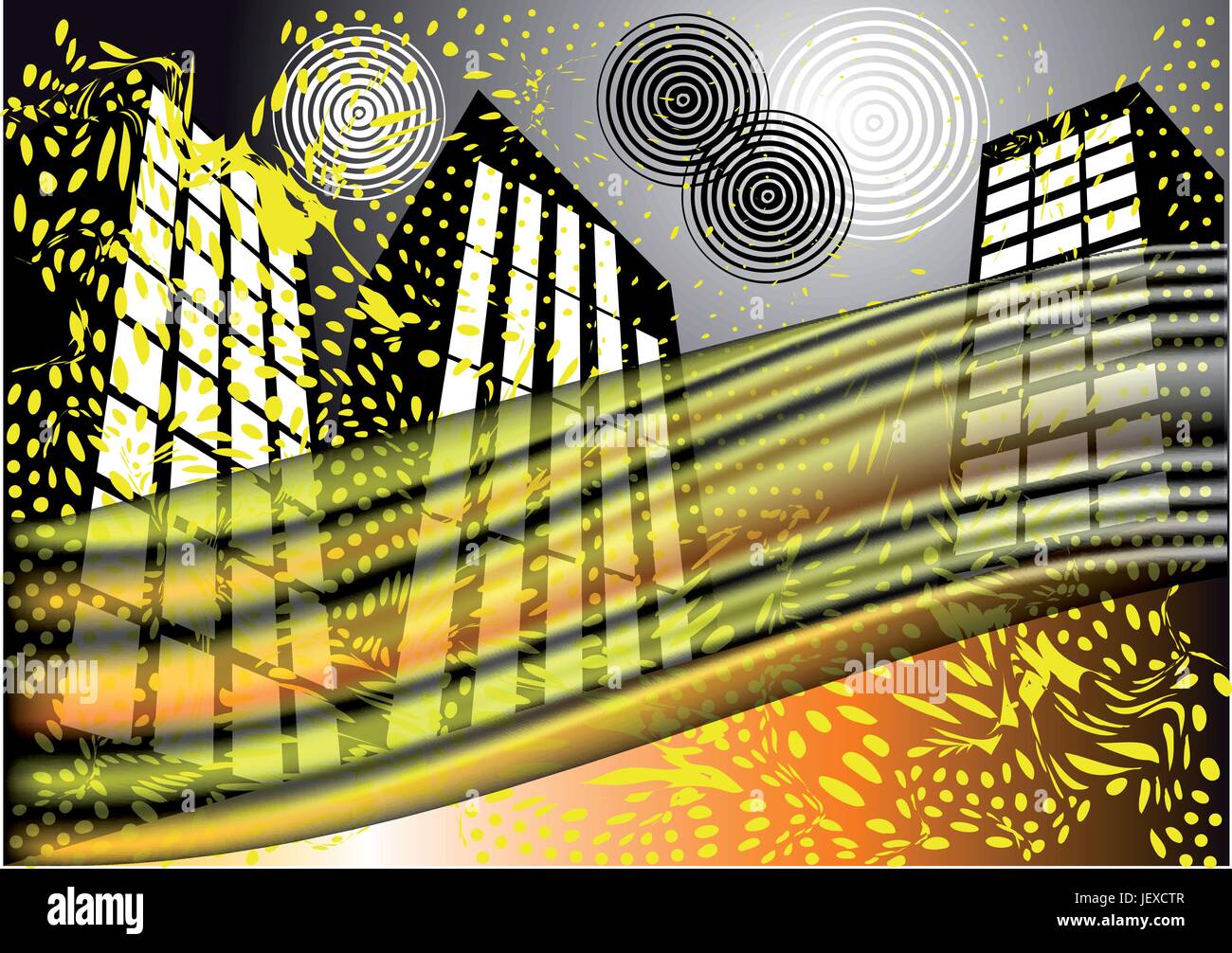 tower, city, town, modern, modernity, night, nighttime, illustration ...