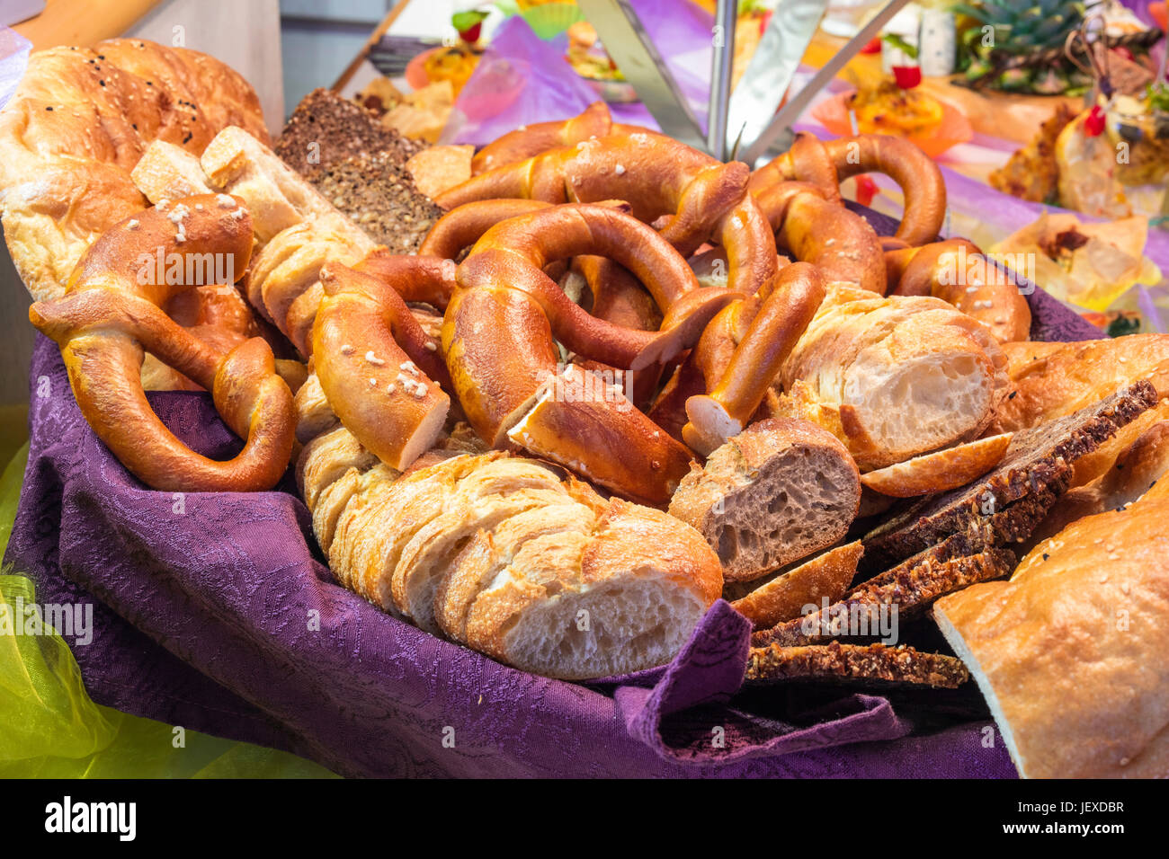 Group of traditional German breads and pretzel in a basket Stock Photo ...