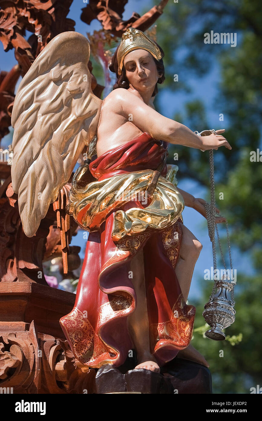 Archangel sculpted in polychromatic cedar wood, art of baroque style in ...