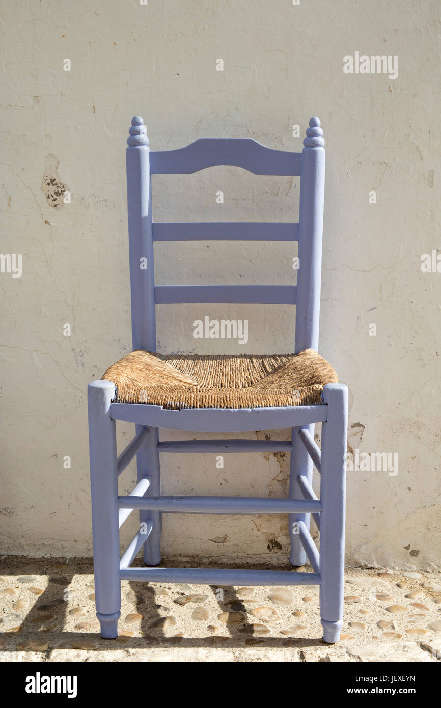Detail of traditional mediterranean wooden chair on the street in Altea ...
