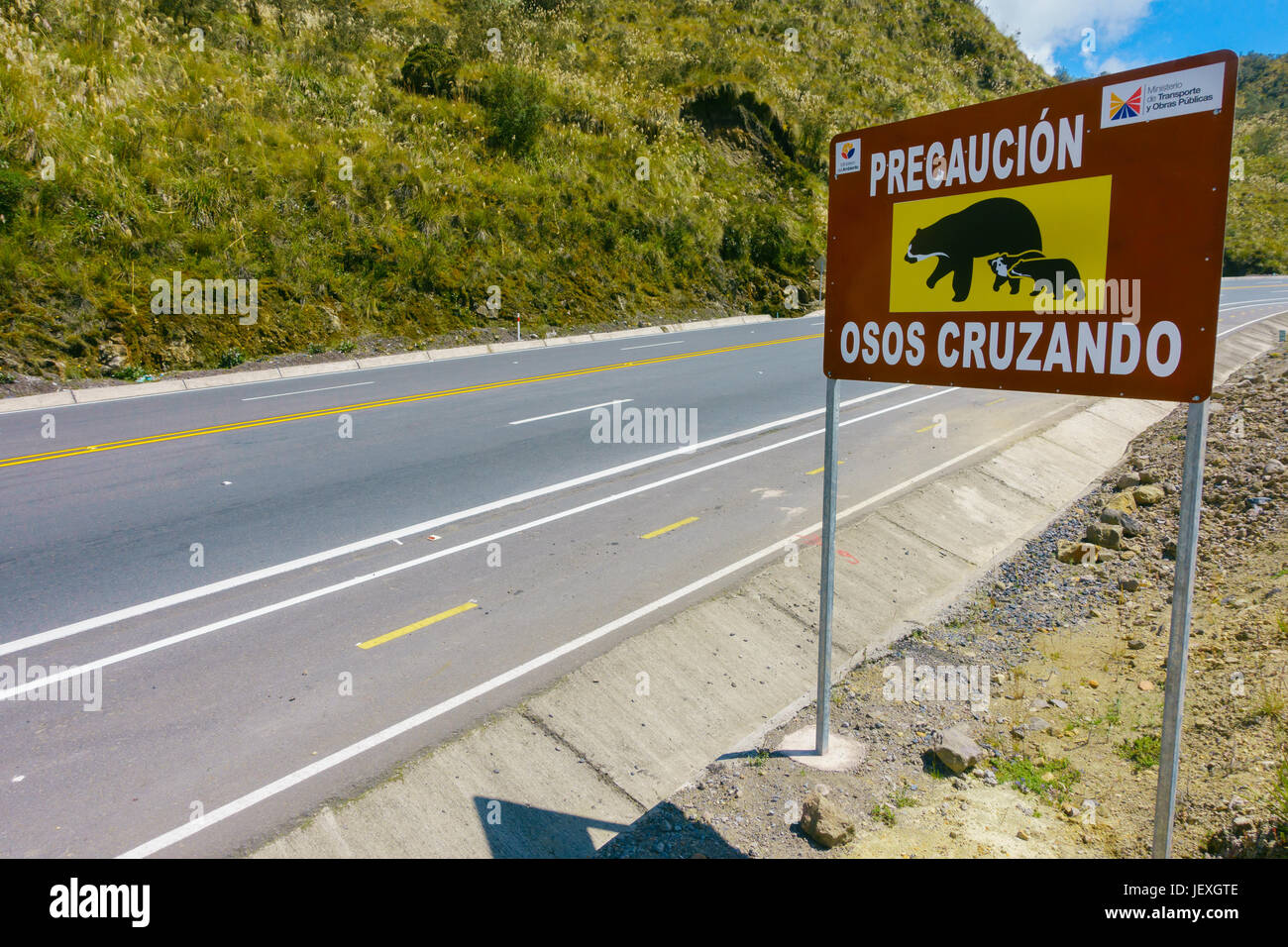 QUITO, ECUADOR - AUGUST 8, 2014: Informative sign to aware the crossing ...