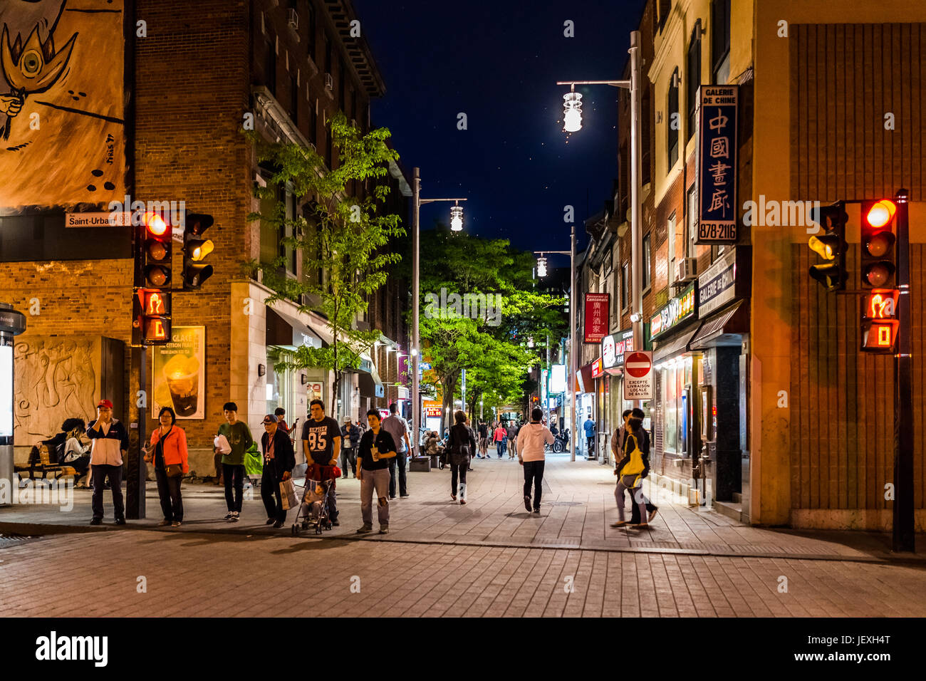 Montreal, Canada - May 27, 2017: Chinatown asian downtown area at night ...