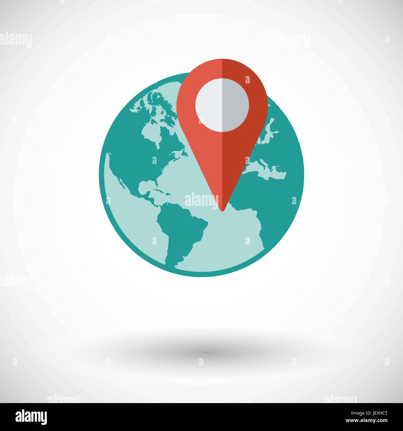 Globe with pin. Single flat icon on white background. Vector ...