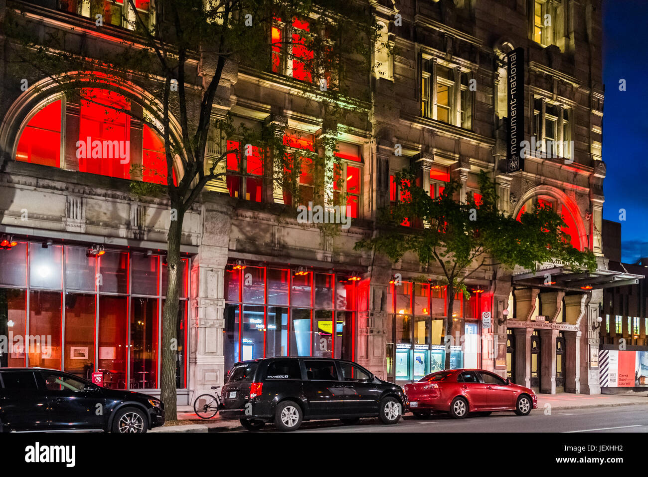 Montreal, Canada - May 27, 2017: Downtown area with red building called ...