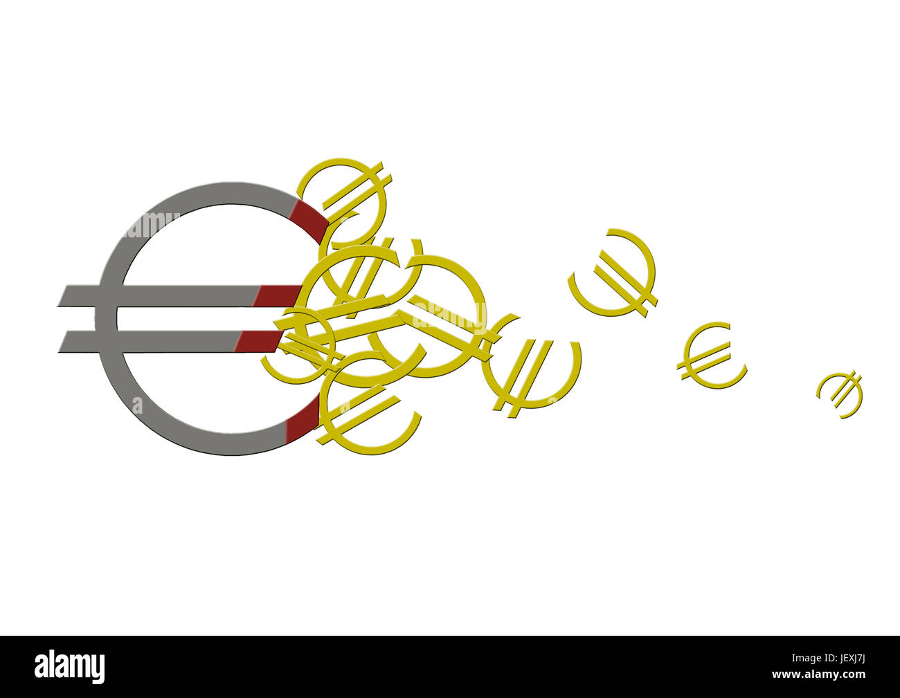Funny illustration showing an Euro icon as a magnet attracting money ...