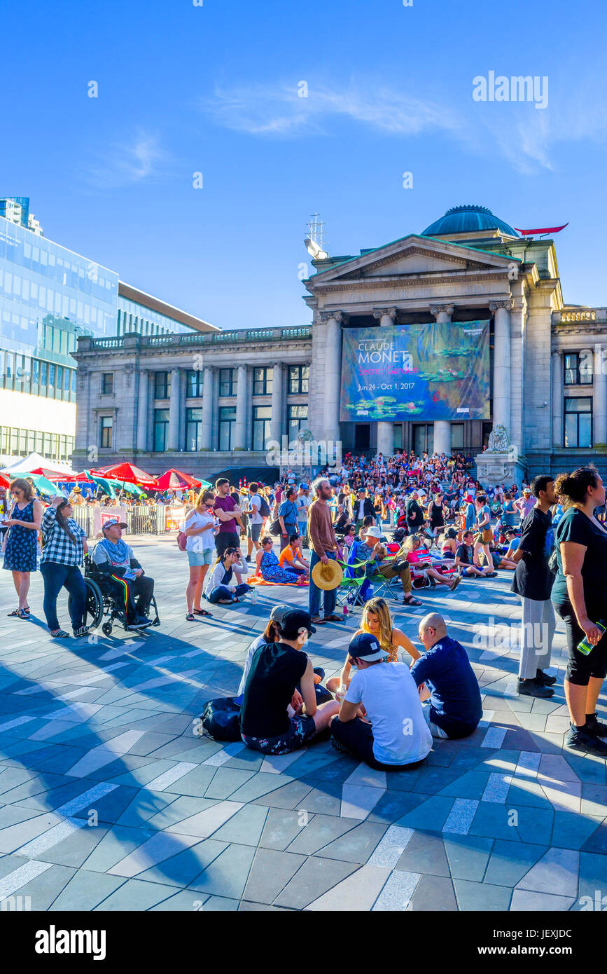 Crowd in new Vancouver Art Gallery Plaza, Vancouver, British Columbia ...