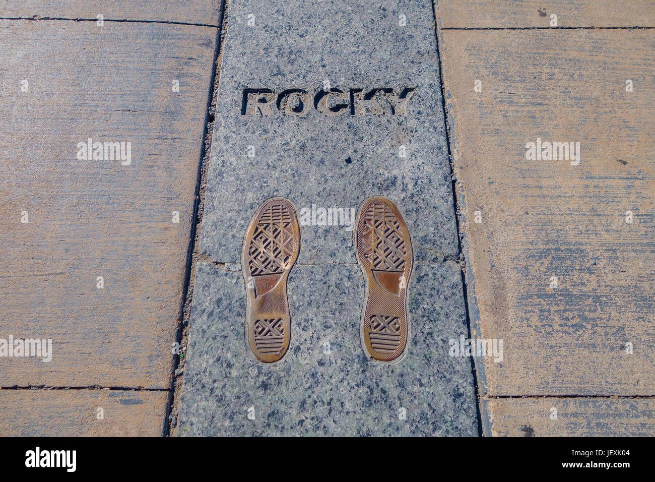 PHILADELPHIA, USA - NOVEMBER 22, 2016: Close up of Rocky Steps monument ...