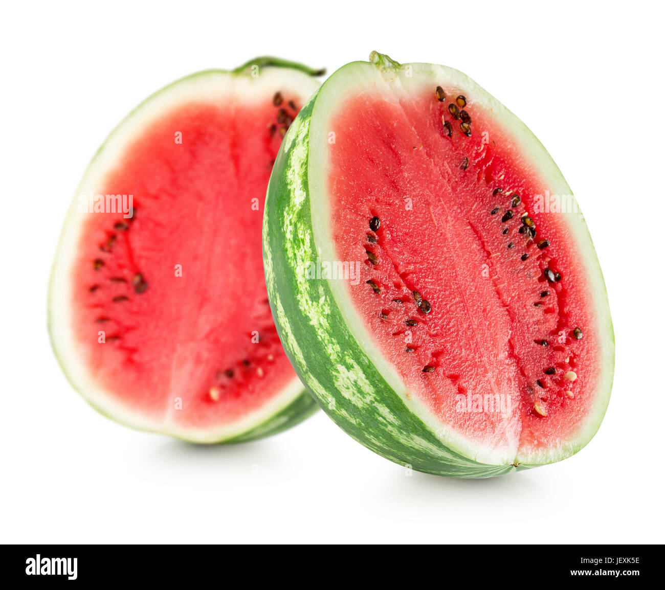 two halves of watermelon isolated on a white background Stock Photo - Alamy