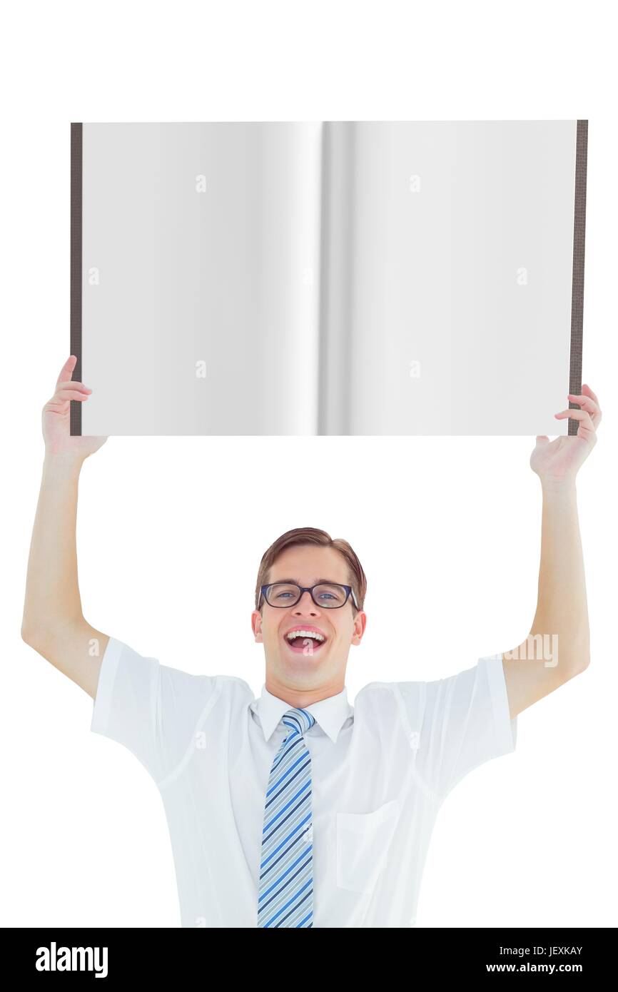 Nerd showing a book Stock Photo - Alamy