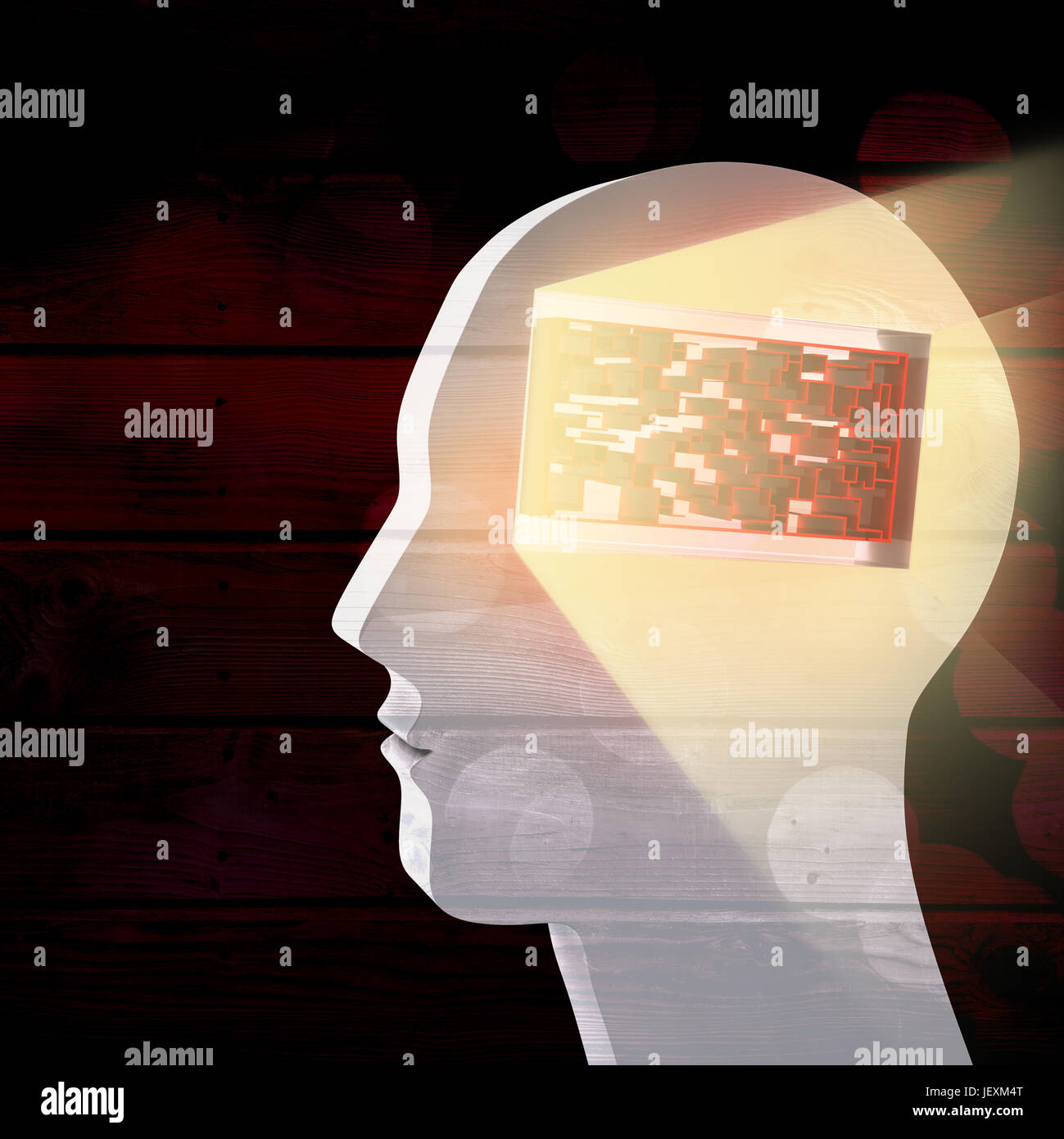 Composite image of maze brain in head Stock Photo - Alamy