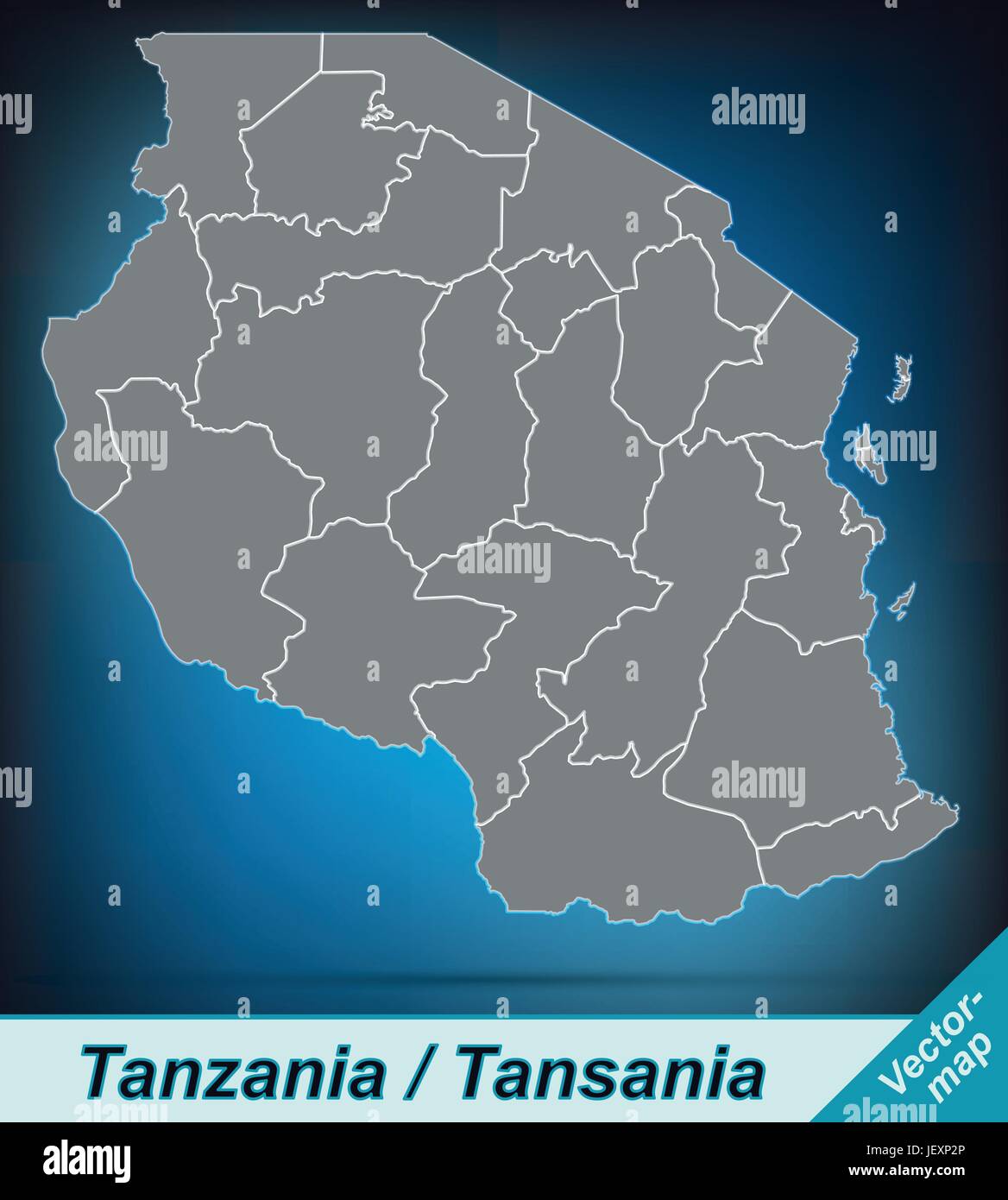 border map of tanzania with borders in bright gray Stock Vector Image ...