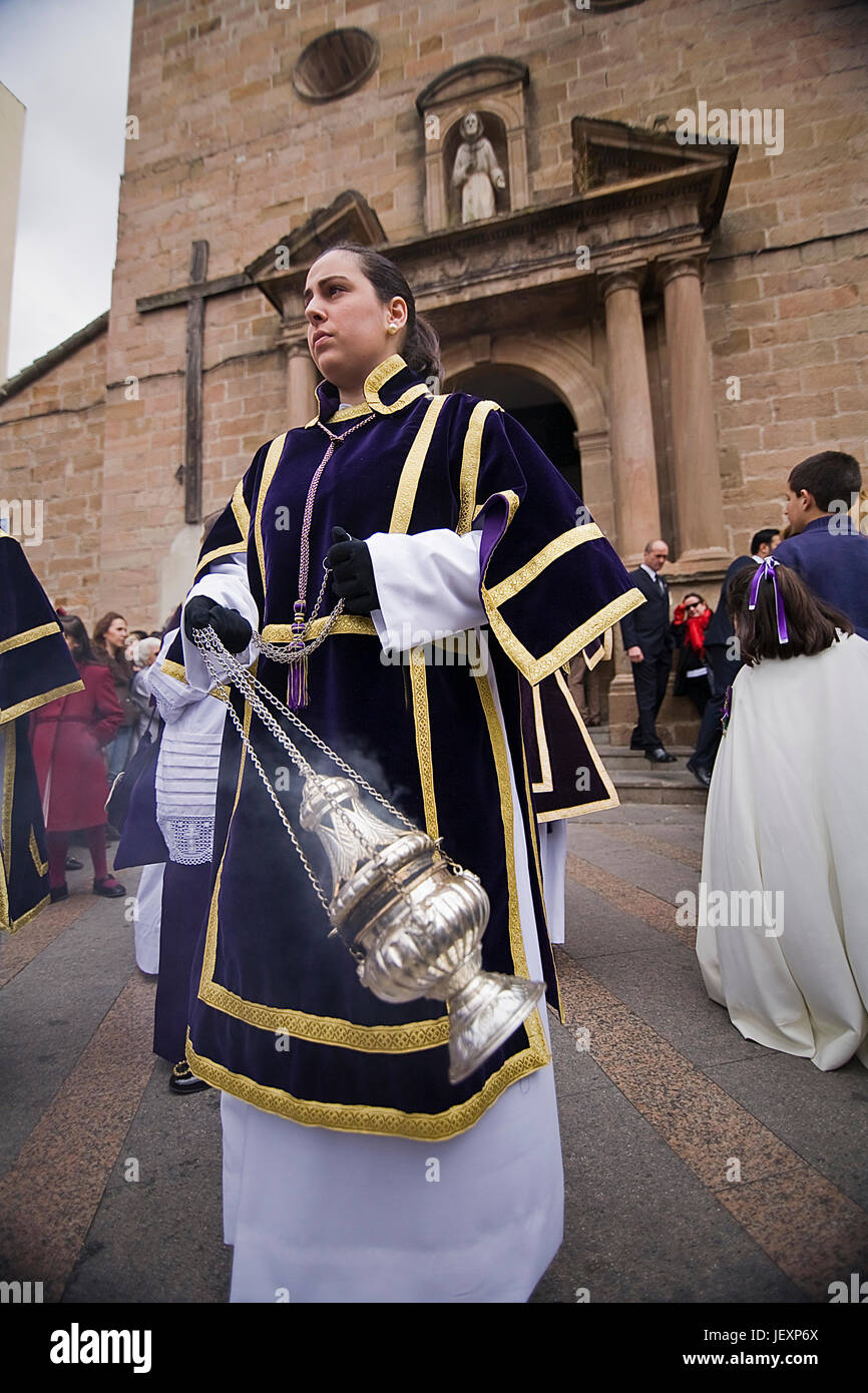 Young people in procession with incense burners in Holy week, Spain ...