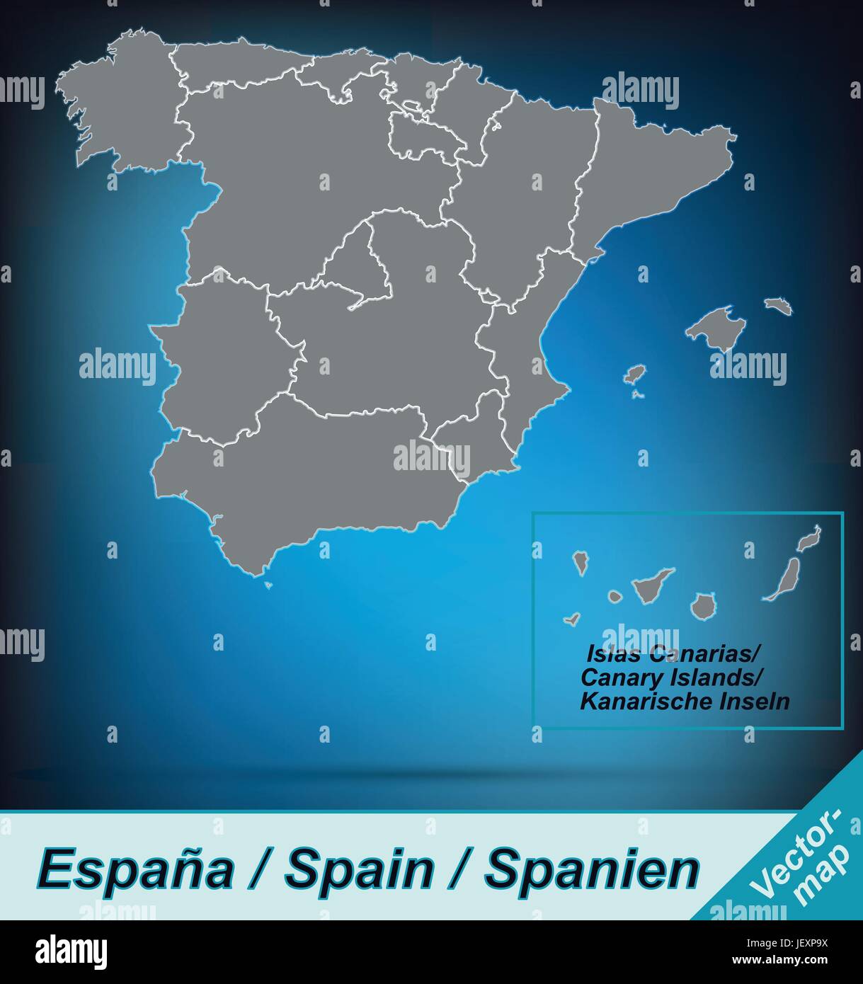 border map of spain with borders in bright gray Stock Vector Image ...