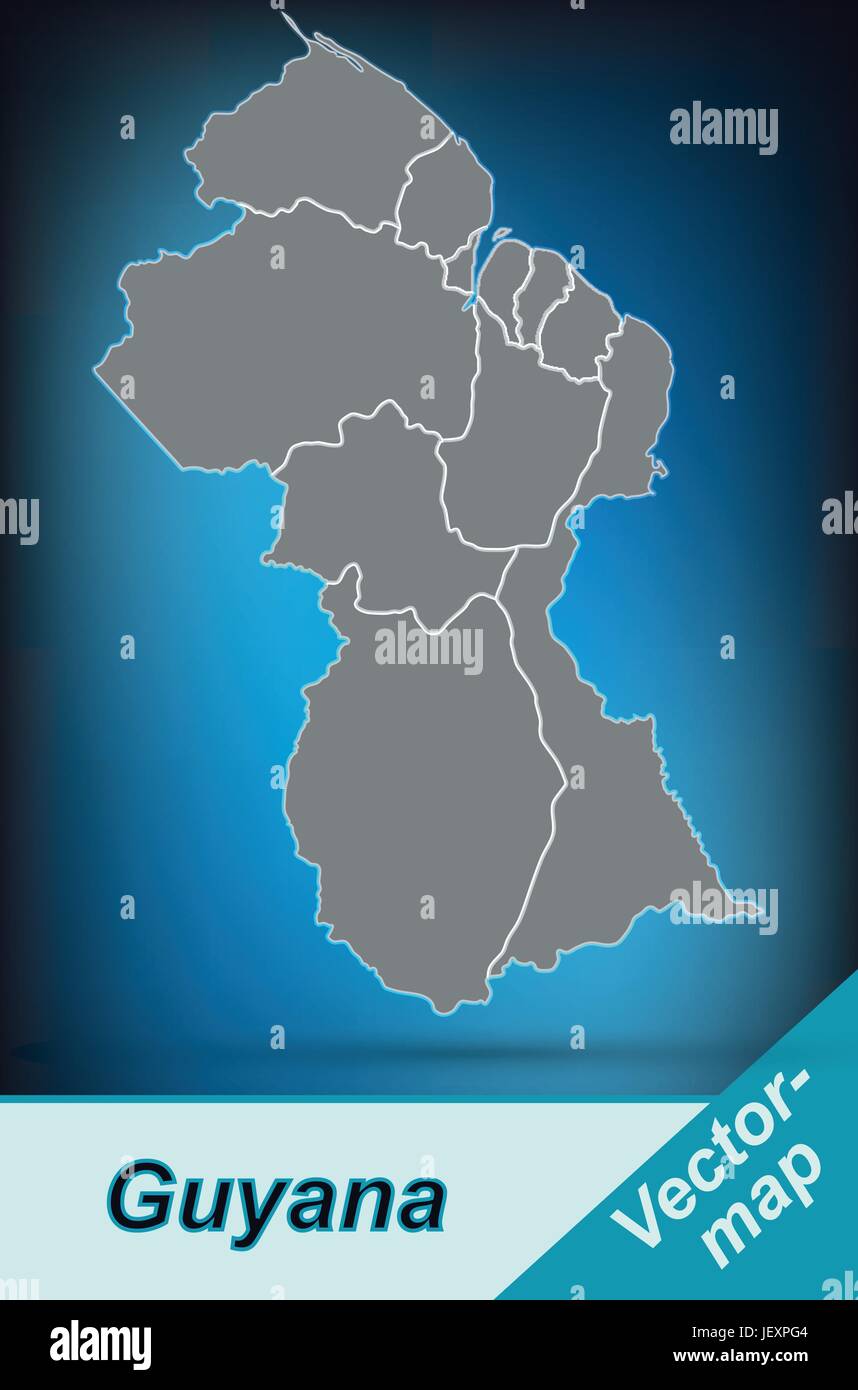 border map of guyana with borders in bright gray Stock Vector Image ...