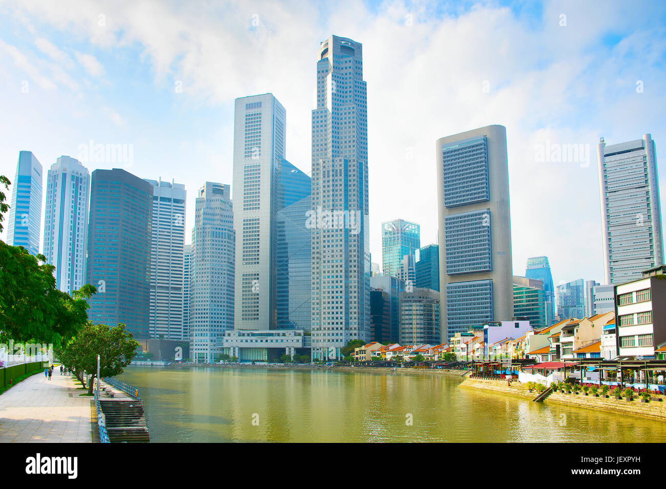 View of Raffles place and Boat Quay architecture in Singapore Stock ...