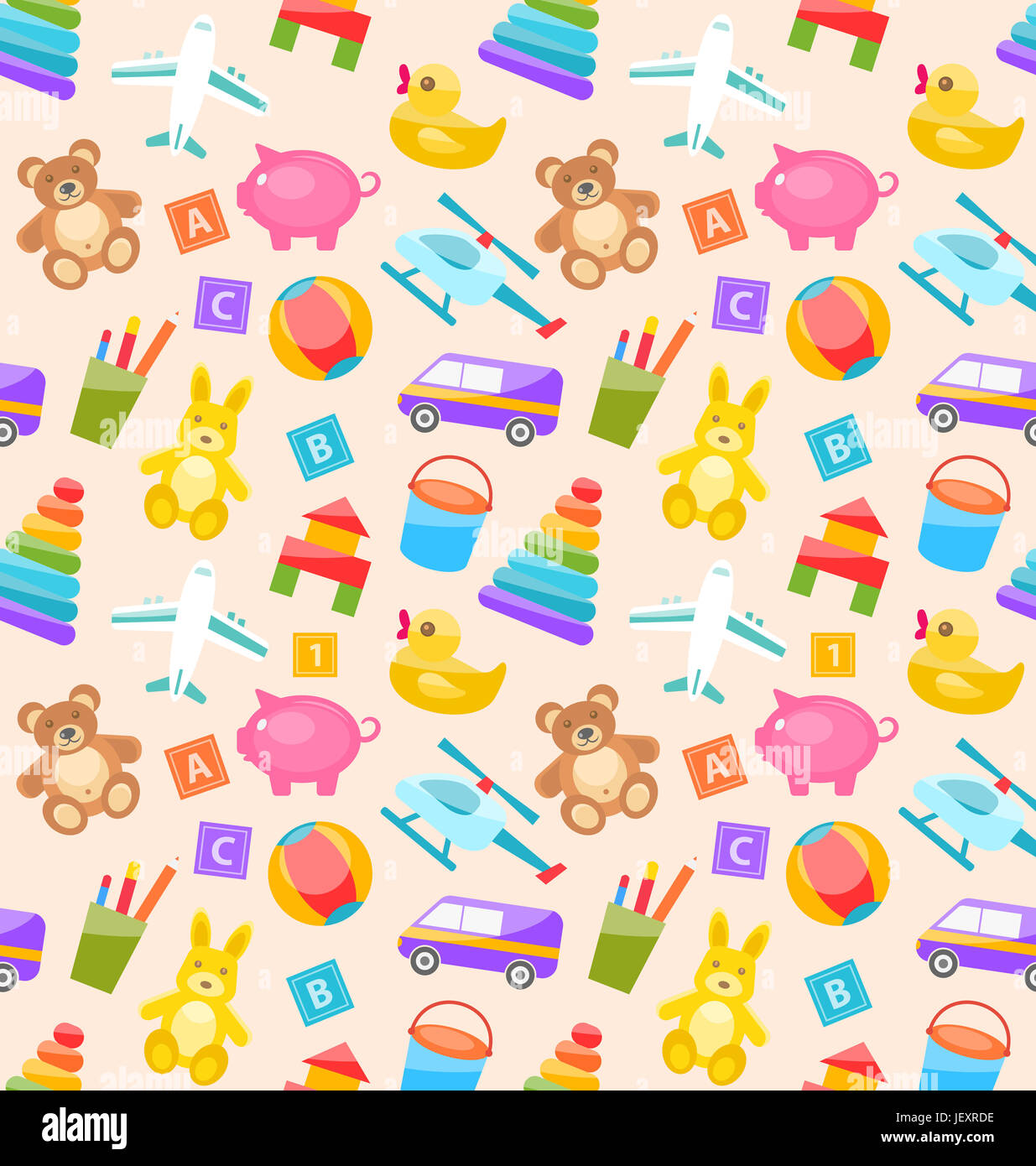 Illustration Seamless Pattern with Colorful Children Toys. Funny ...