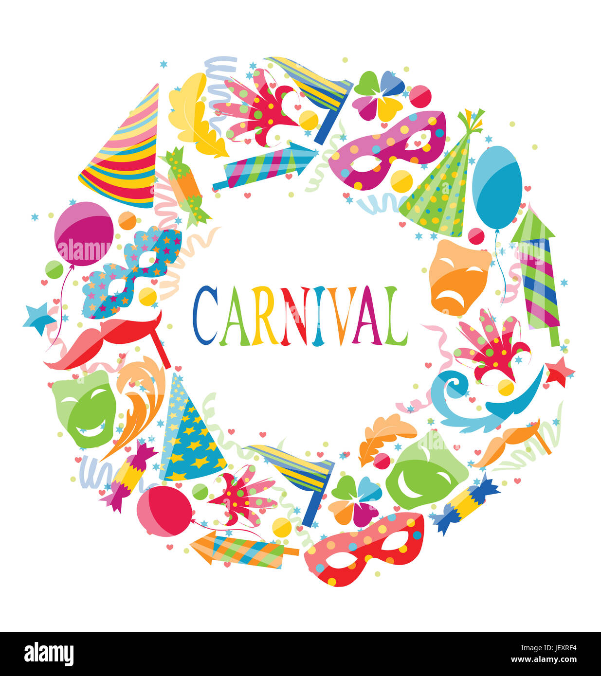 Illustration festive round frame with carnival colorful icons Stock ...