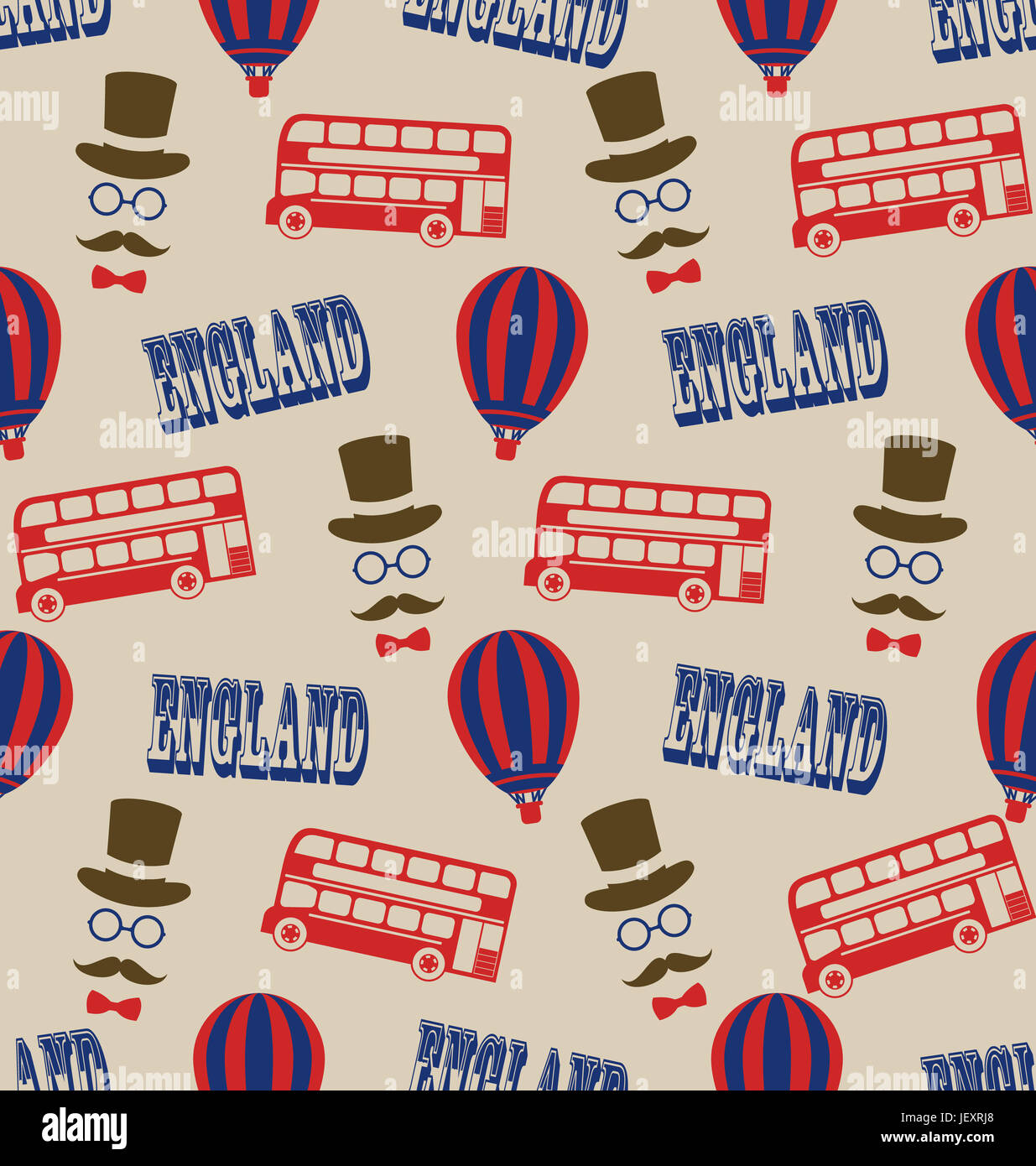 Illustration Retro Seamless English Texture with Colorful Symbols of ...