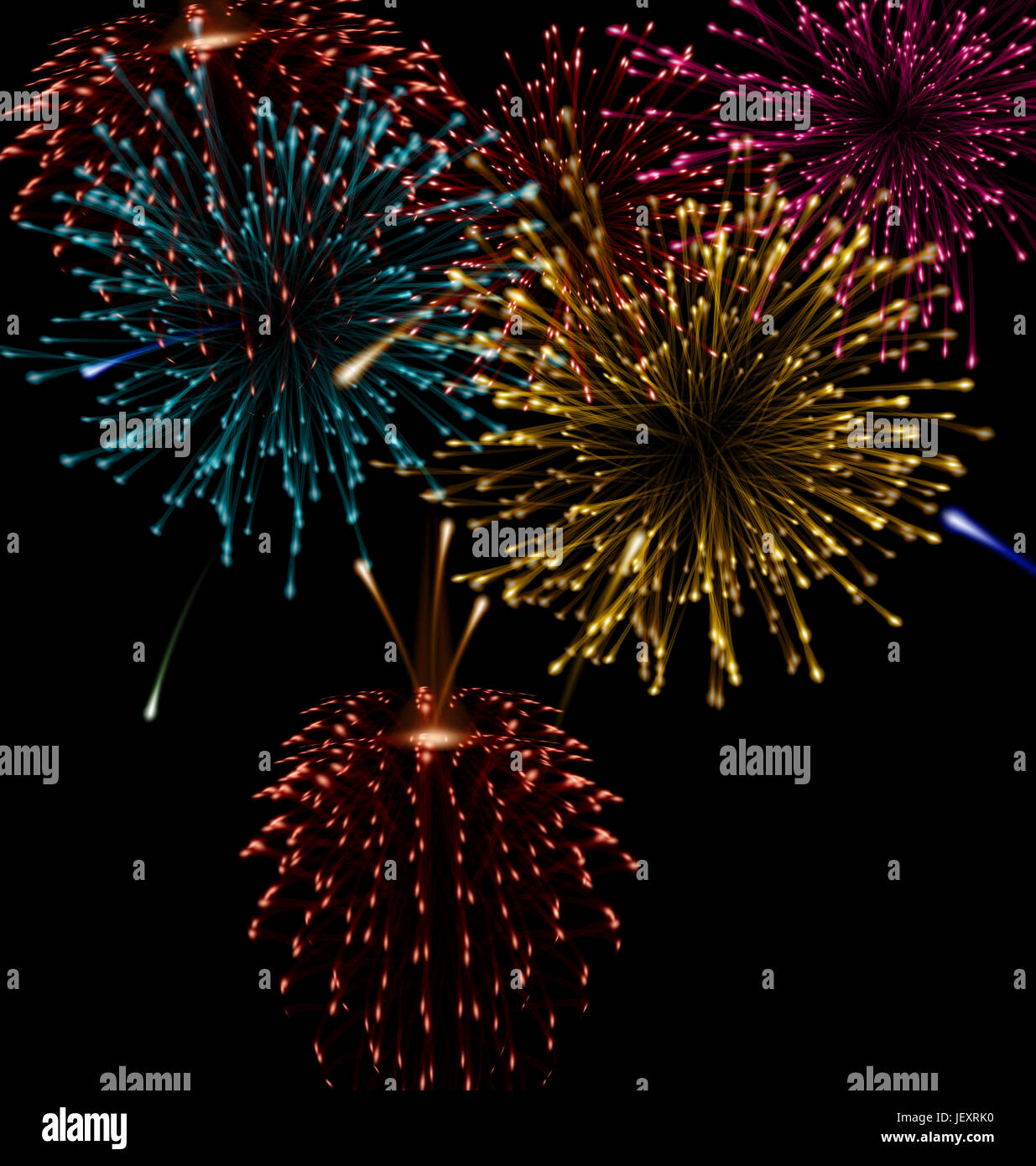 Festive abstract firework bursting in various shapes sparkling set ...